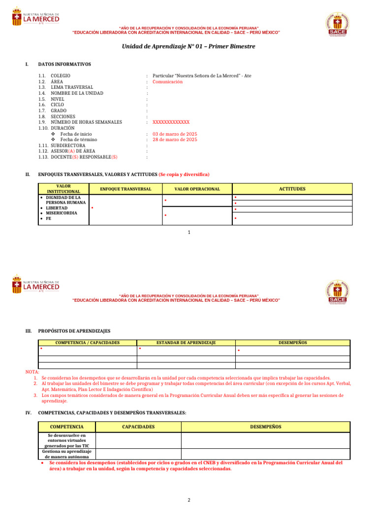 Modelo de Esquema de Unidad de Aprendizaje_2025 | PDF | Evaluación | Aprendizaje