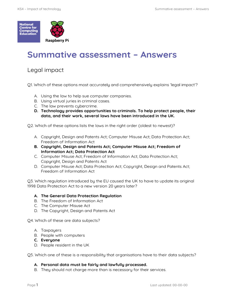 Summative assessment answers – Impact of technology – KS4 | PDF | Artificial Intelligence ...