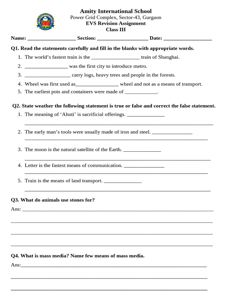 EVS - Class 3 - Revision Assignment October | PDF