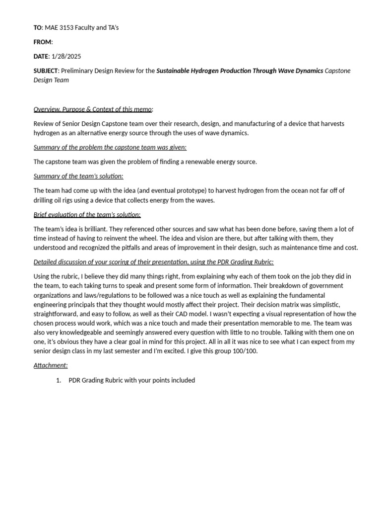 PDR Memo - Capstone Presentation | PDF