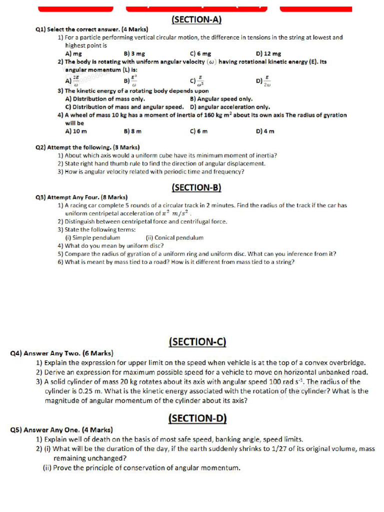 Physics 12th Rotational Dynamics Paper | PDF