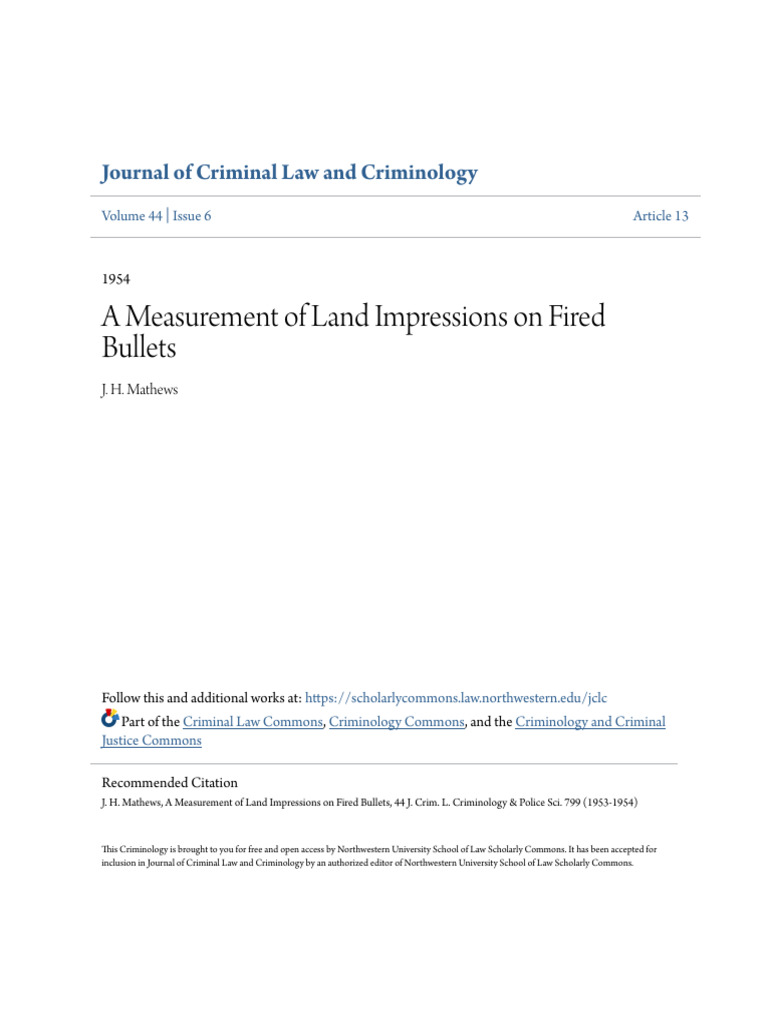 A Measurement of Land Impressions On Fired Bullets | PDF | Bullet ...