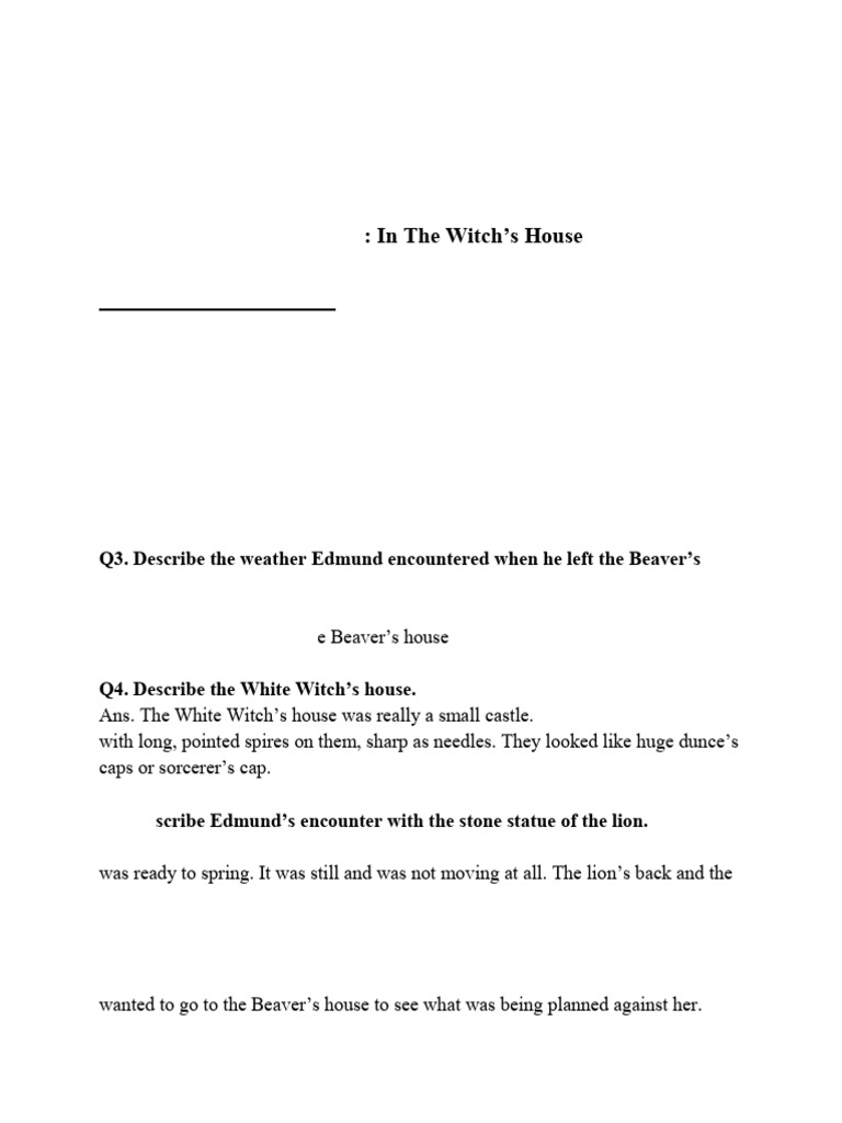 English Literature Q&A: In The Witch’s House | PDF