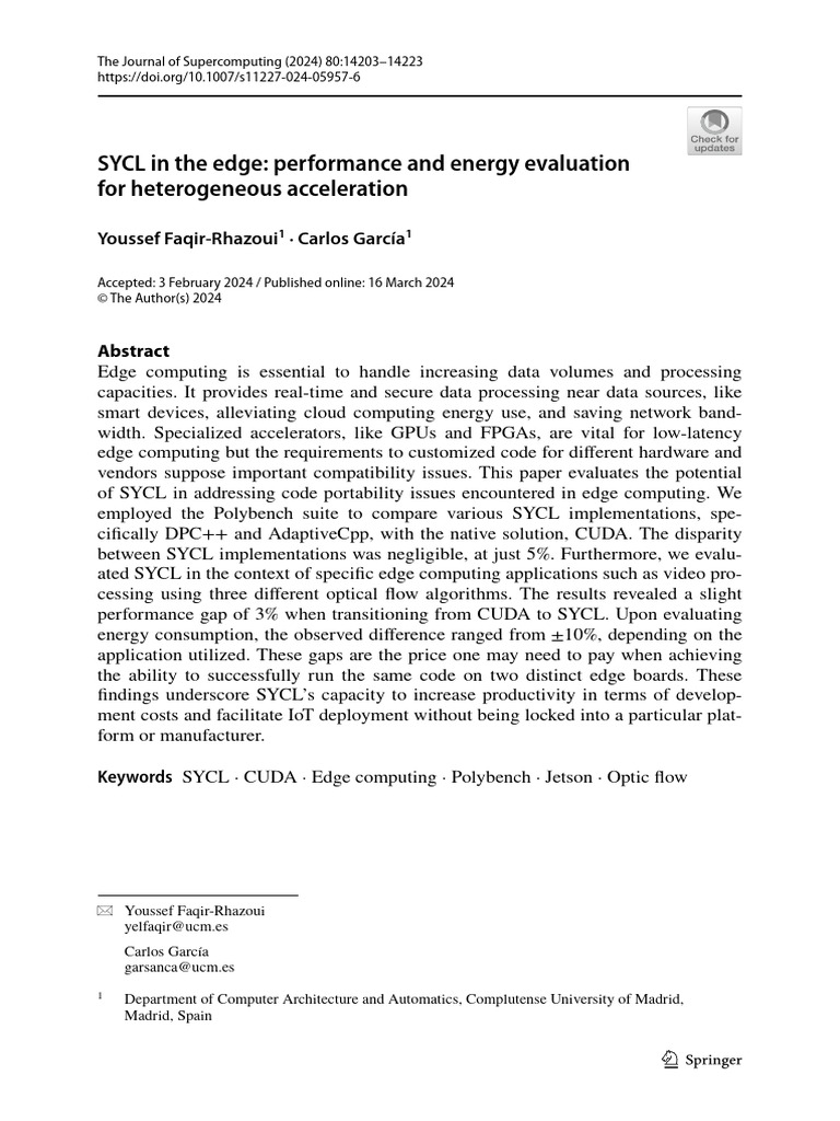 SYCL in The Edge: Performance and Energy Evaluation For Heterogeneous Acceleration | PDF ...