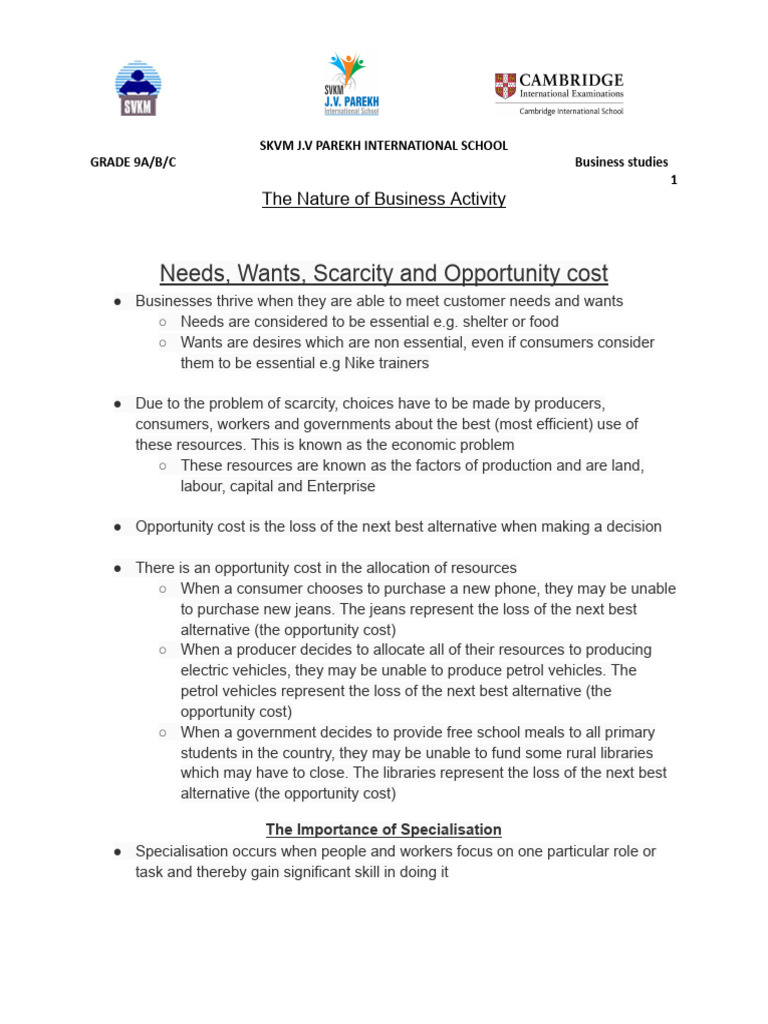 Understanding Business Activities | PDF | Opportunity Cost ...