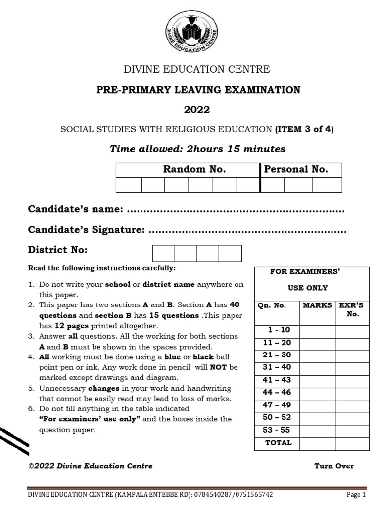 DEC SST PRE PLE SET 3 2022 | PDF | Uganda | Eve