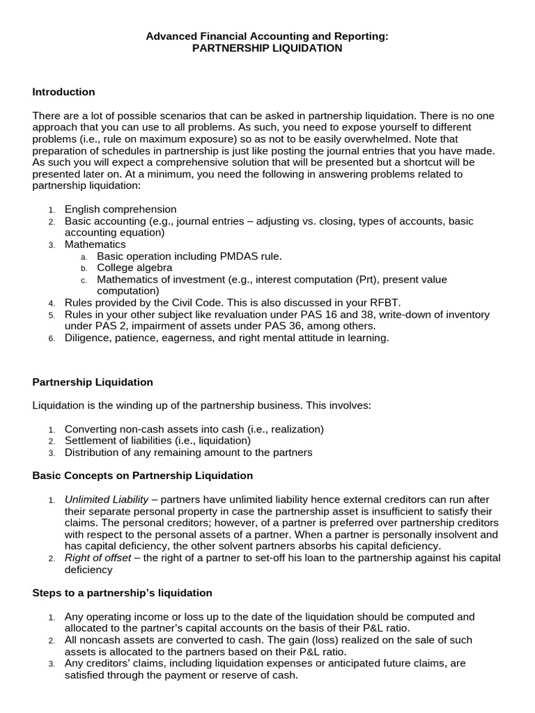 Advanced Financial Accounting and Reporting Liquidation | PDF ...