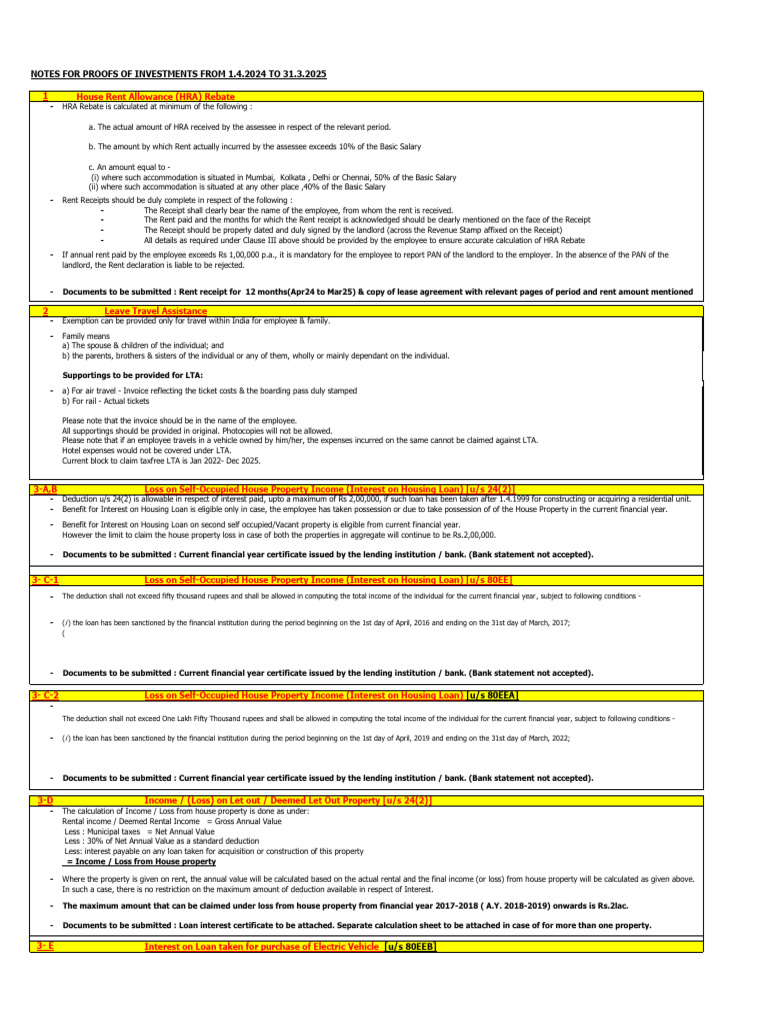 Investment Proofs Guidelines 2024-25 | PDF | Insurance | Life Insurance