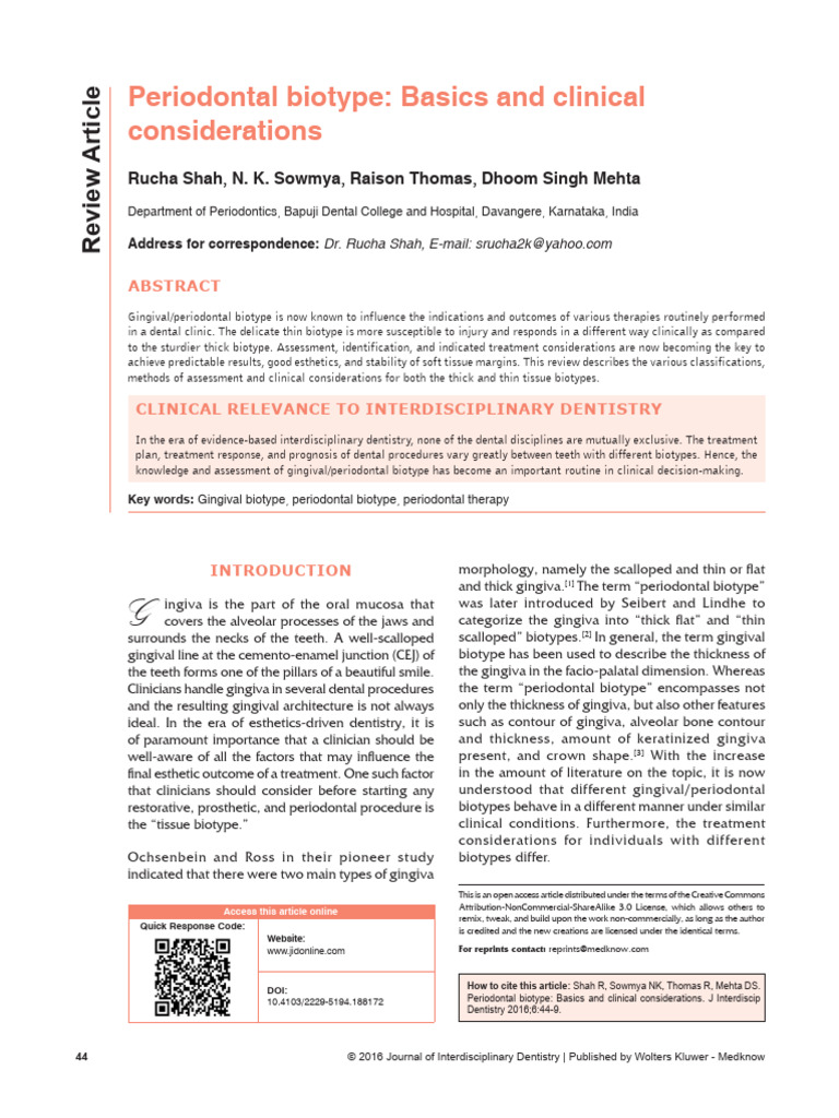Periodontal Biotype Basics and Clinical.10 | PDF | Periodontology ...