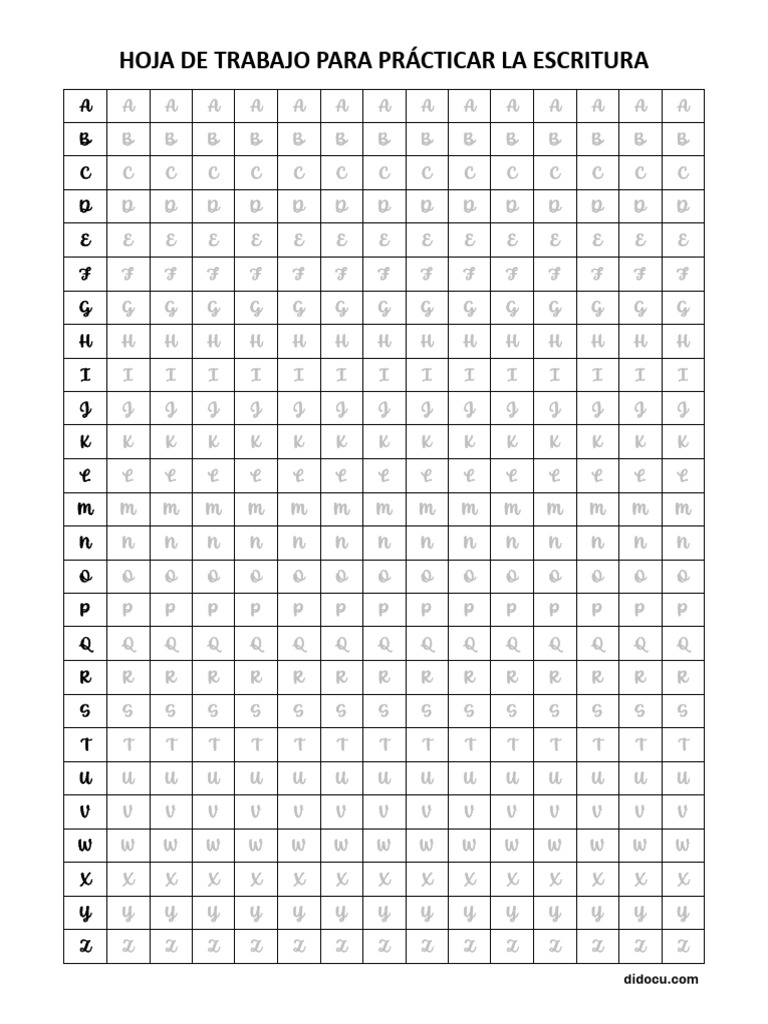 Hoja de Escritura de Abecedario | PDF