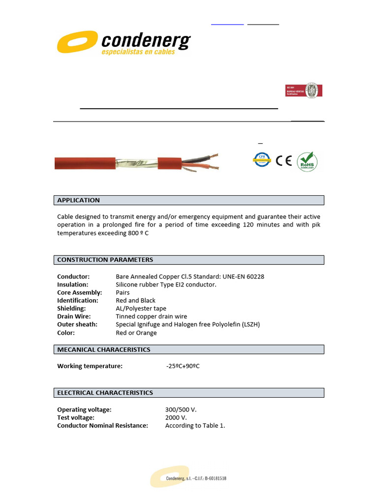 5 - 780225BBTDS - Cable de Incendio Firecom Soz1-K - PH120 (As+) | PDF ...