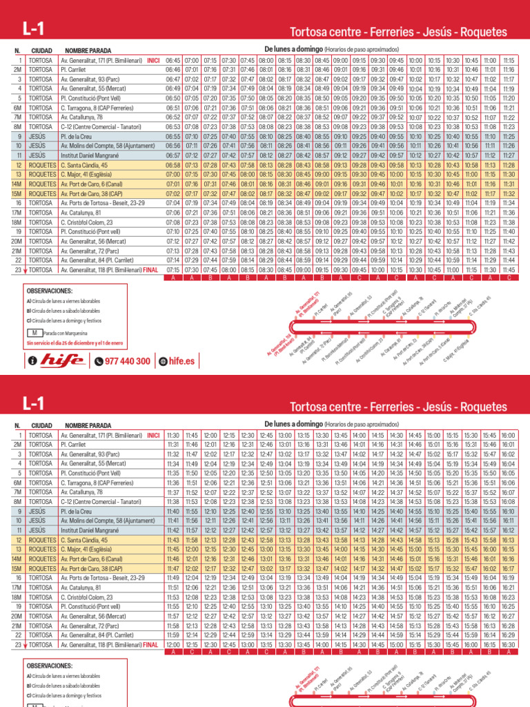 Horaris Tortosa l1 Web A4 Esp 1686828832 21724 | PDF