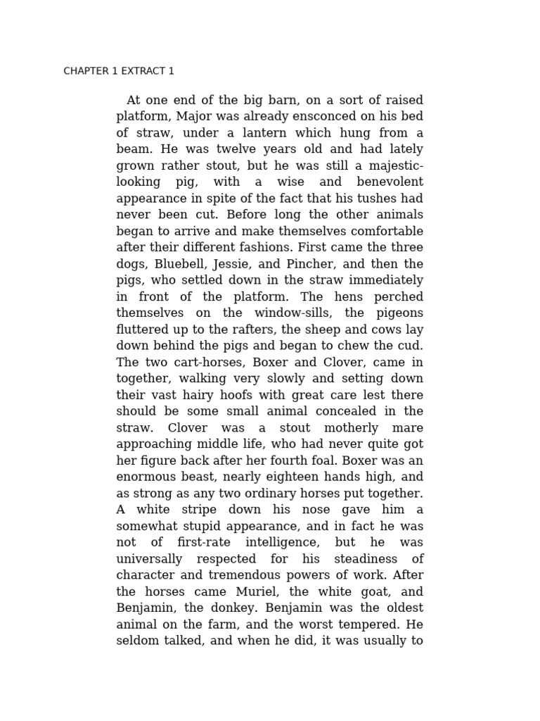 Animal Farm For Oral Exams Chapter 1 Extract 1 Pdf