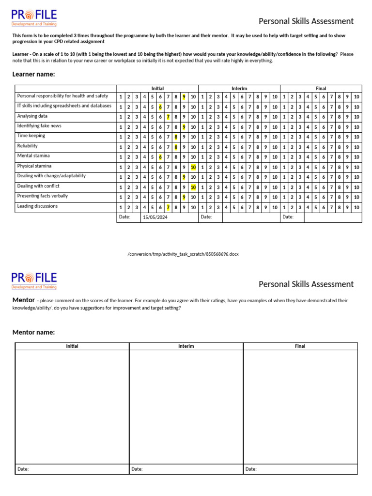 Personal Skills Assessment | PDF | Psychology | Cognition