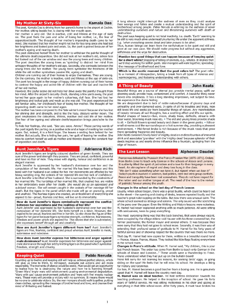English XII Short Notes For 2024 Exam | PDF