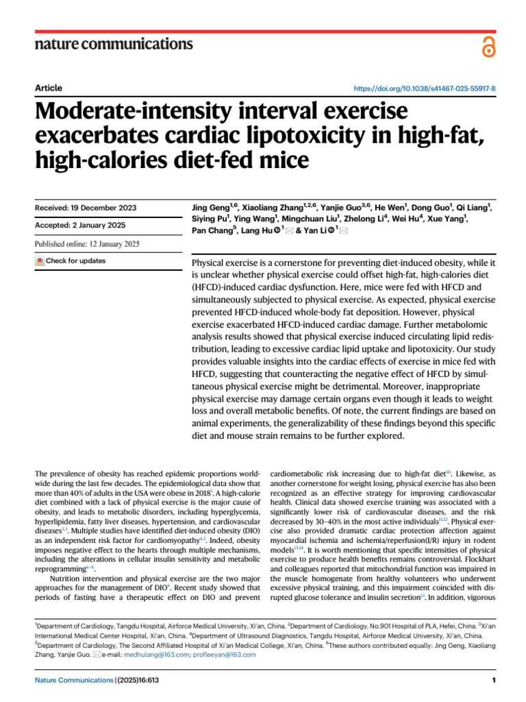 Moderate-Intensity Interval Exercise Exacerbates Cardiac Lipotoxicity ...