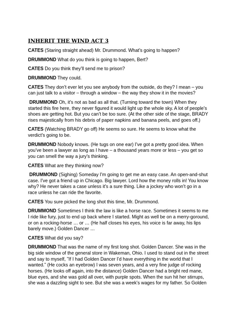 For oral exam ACT 3 INHERIT THE WIND | PDF