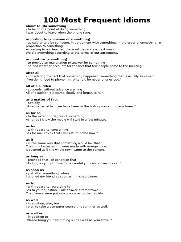 100 Most Frequent Idioms | PDF | Mind