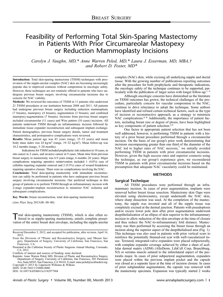 Feasibility of Performing Total Skin Sparing.98758 | PDF | Mastectomy ...
