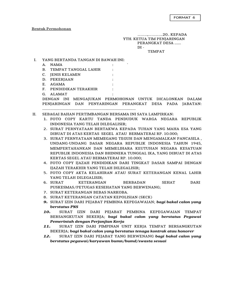 Lampiran Berkas Calon Perangkat Desa TERBARU | PDF