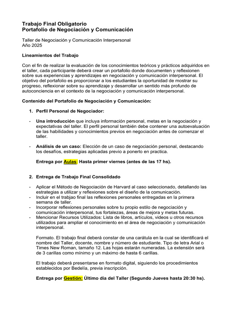 Trabajo Final Taller Negociacion 2025 | PDF | Aprendizaje | Cognición