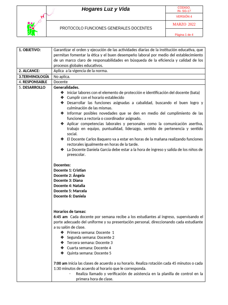 PROTOCOLO FUNCIONES GENERALES DOCENTE 2024 (1) | PDF | Maestros