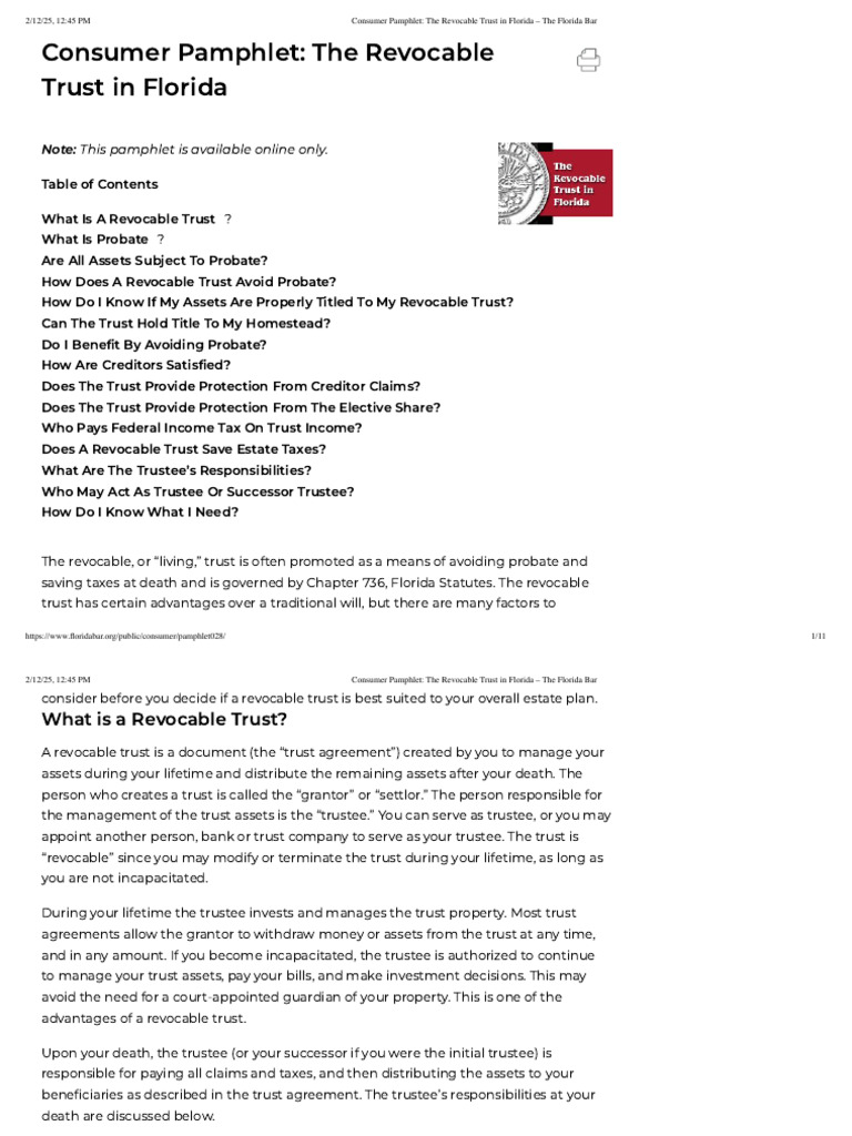 Consumer Pamphlet - The Revocable Trust in Florida - The Florida Bar ...