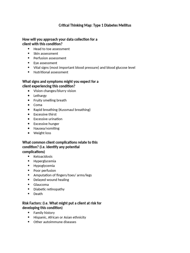 Type 1 Diabetes Critical Thinking Guide | PDF | Diabetes | Hyperglycemia