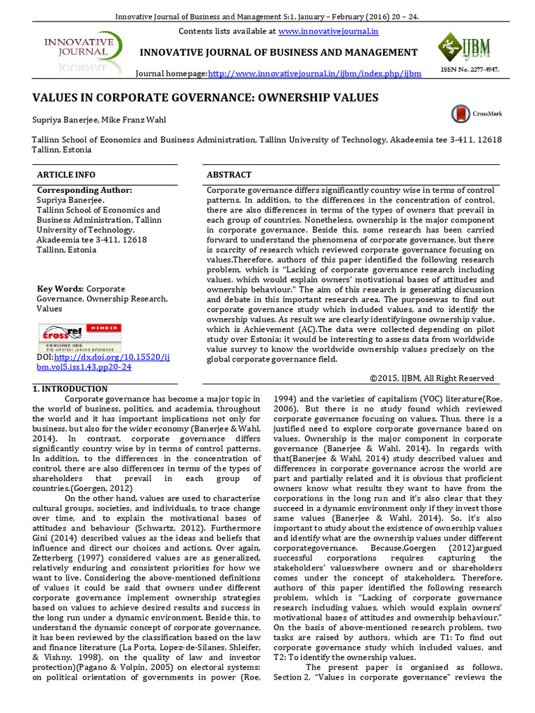 Values in Corporate Governance Ownership | PDF | Governance | Corporate Governance