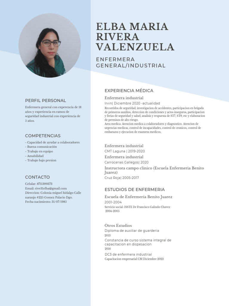 CV Elba Rivera Enfermeria | PDF | Servicios públicos | Medicina