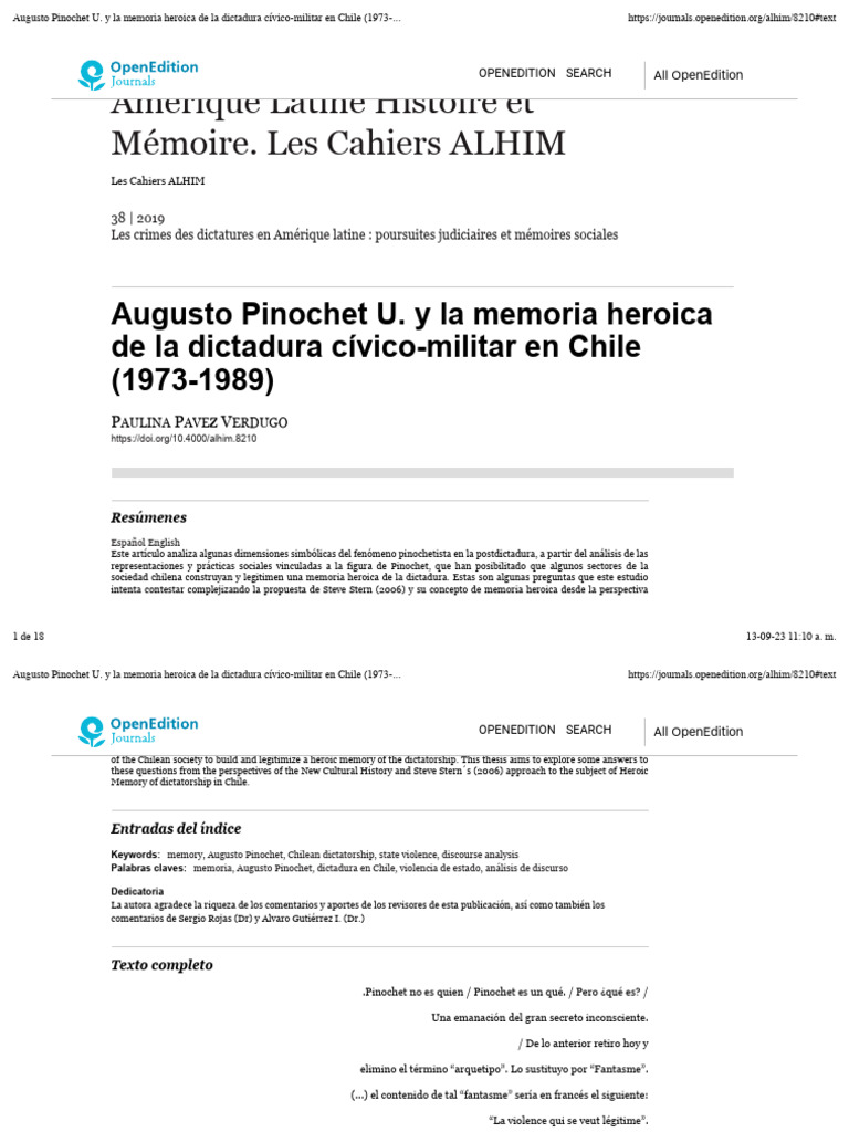 Augusto Pinochet U. y La Memoria Heroica de La Dictadura Cívico-Militar ...