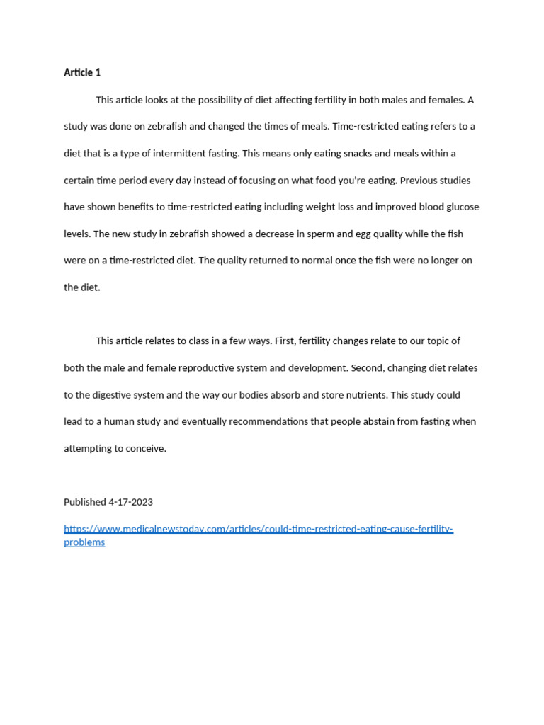 Diet's Impact on Fertility | PDF