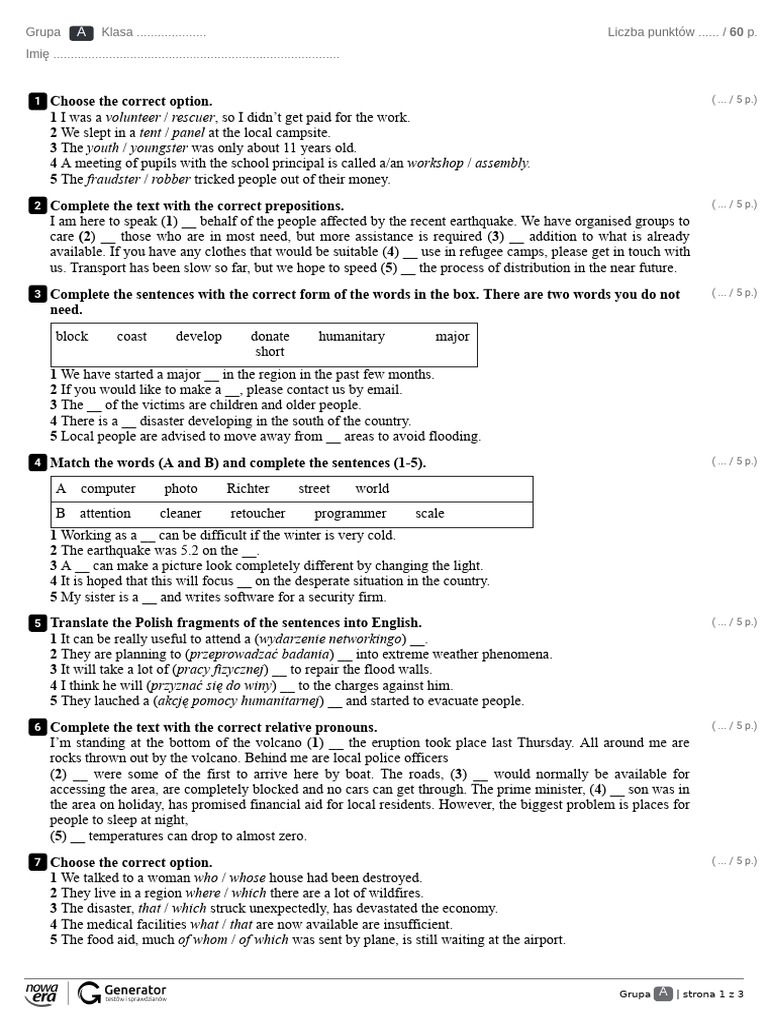 Test 5 - Standard Test z Widoczna Punktacja | PDF | Wildfire | Natural ...