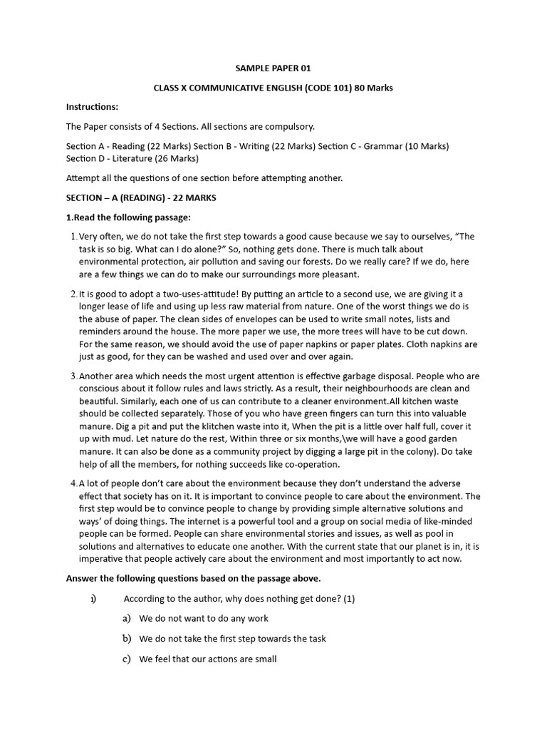 Sample Paper 01 for Students | PDF | Target Audience