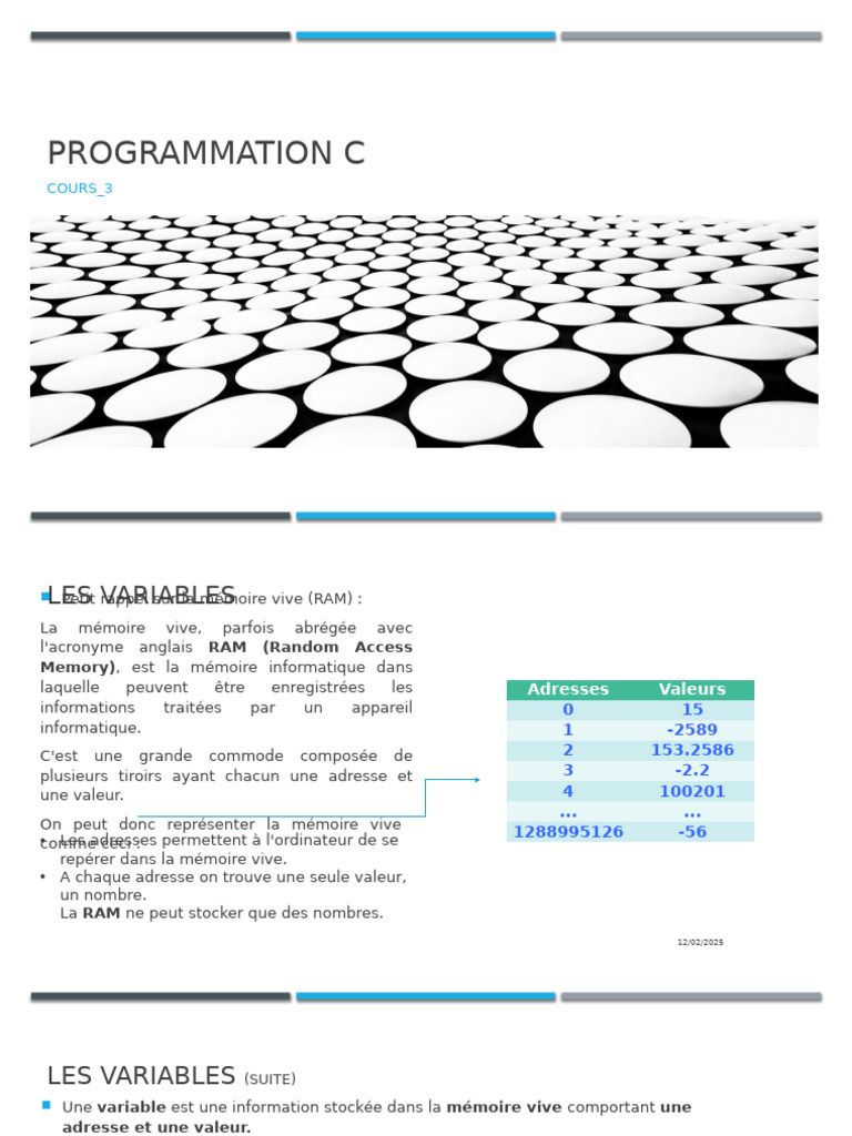 COURS_3_PROGRAMMATION_C | PDF | Mémoire vive | Variable (informatique)
