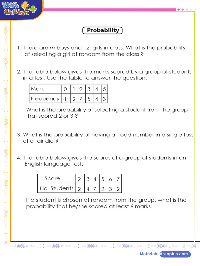 Probability Grade 7 Worksheet 4 | PDF