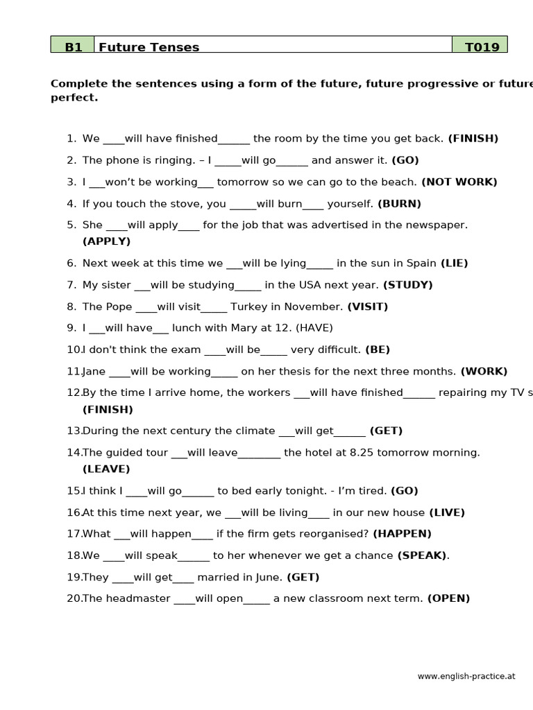 Future Tenses Practice Exercises | PDF