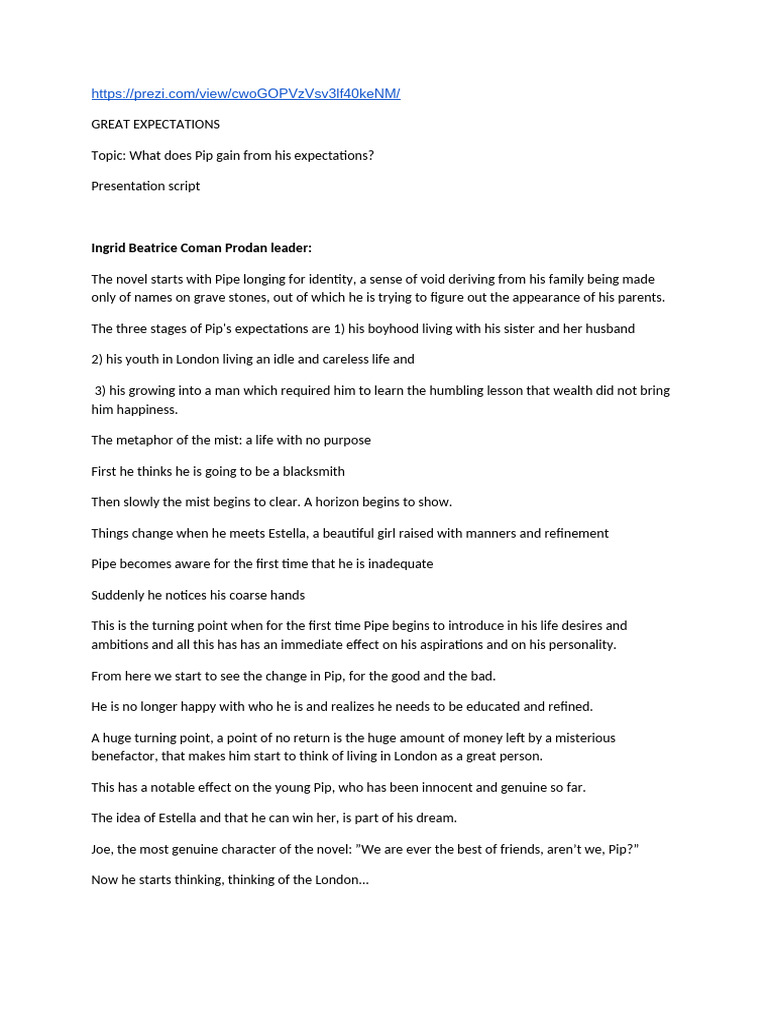 Charles Dickens - Great Expectations - Presentation Script | PDF ...