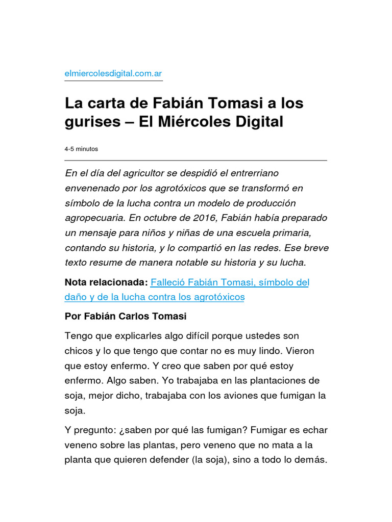 La Carta de Fabian Tomasi A Los Gurises | PDF | Plantas