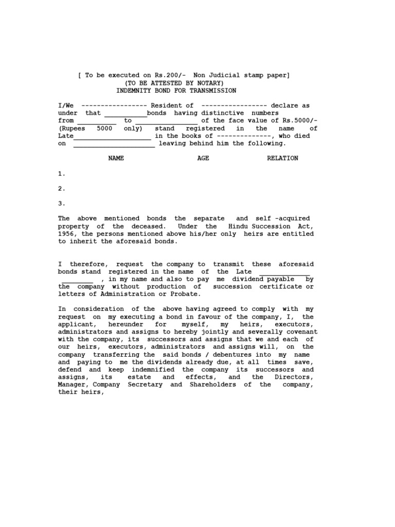 Transmissin Form (No Nominee & Joint Holder) | PDF | Inheritance | Probate