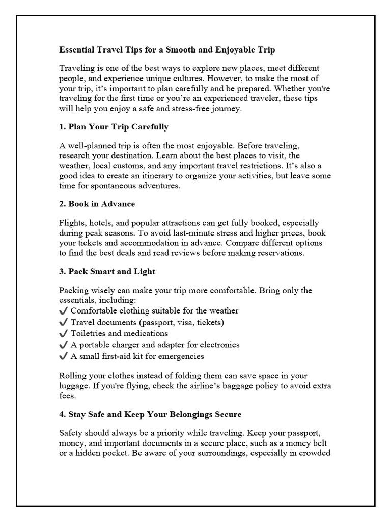 Essential Travel Tips For A Smooth and Enjoyable Trip | PDF | Baggage