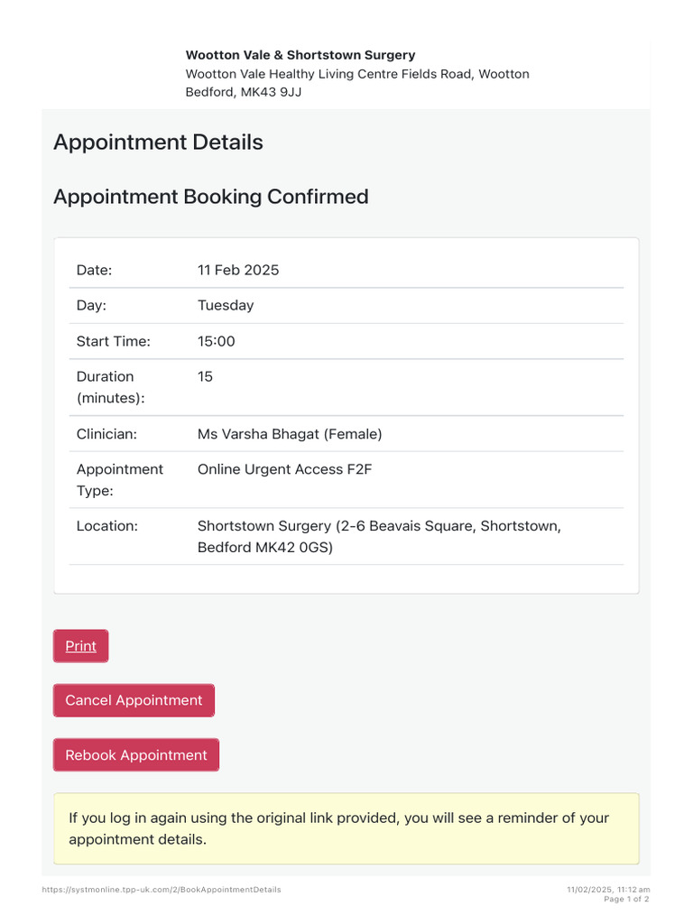 Appointment Details | PDF
