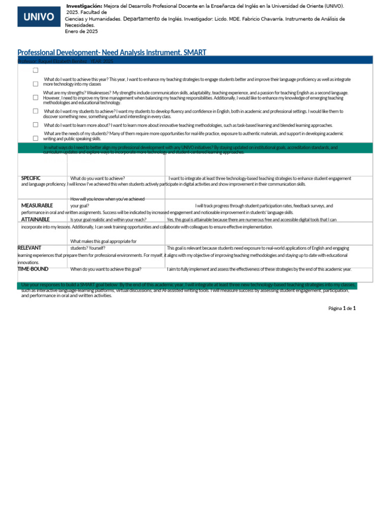 Professional Development Need Analysis-1 Raquel | PDF | Goal | Education Theory