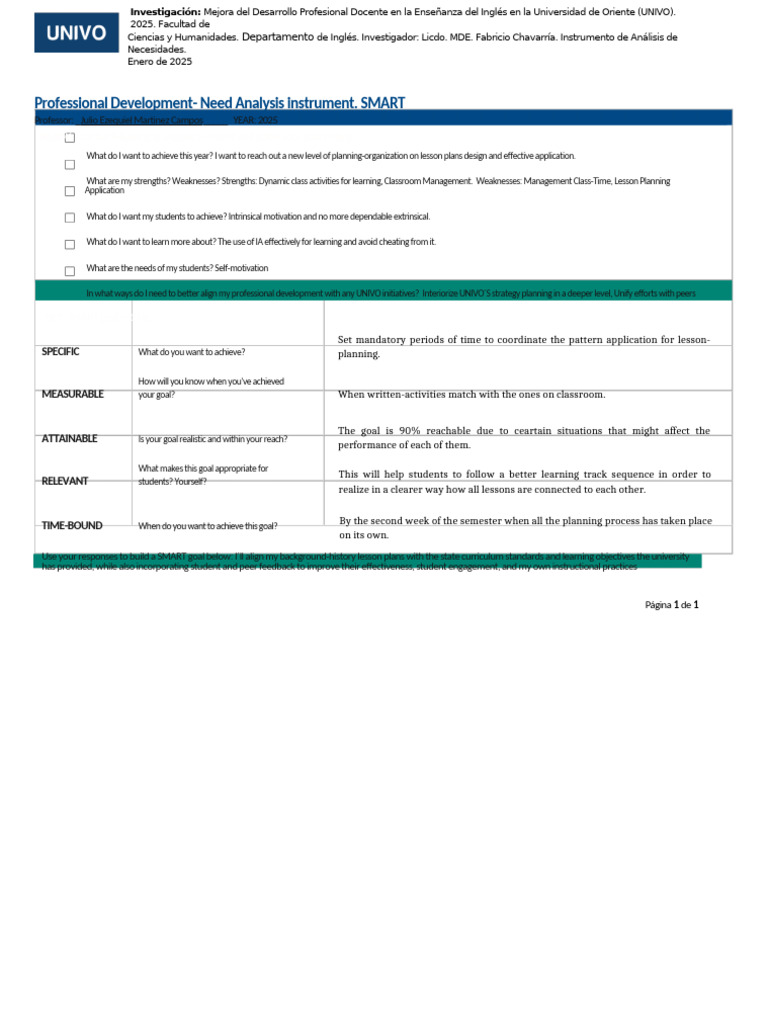 Professional Development Need Analysis-1 Ezequiel | PDF | Goal | Goal Setting