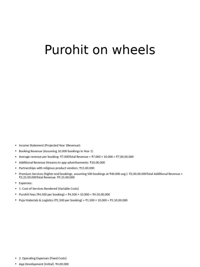 Purohit On Wheels Income Statement | PDF