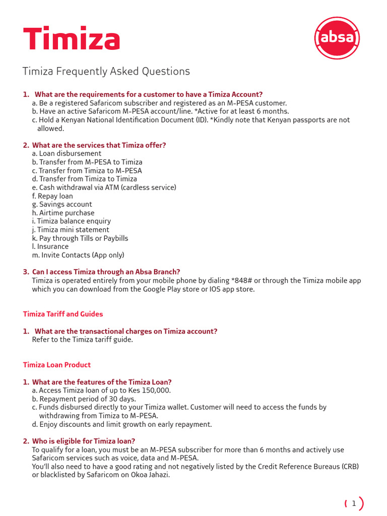 Timiza Frequently Asked Questions | PDF | Service Industries ...