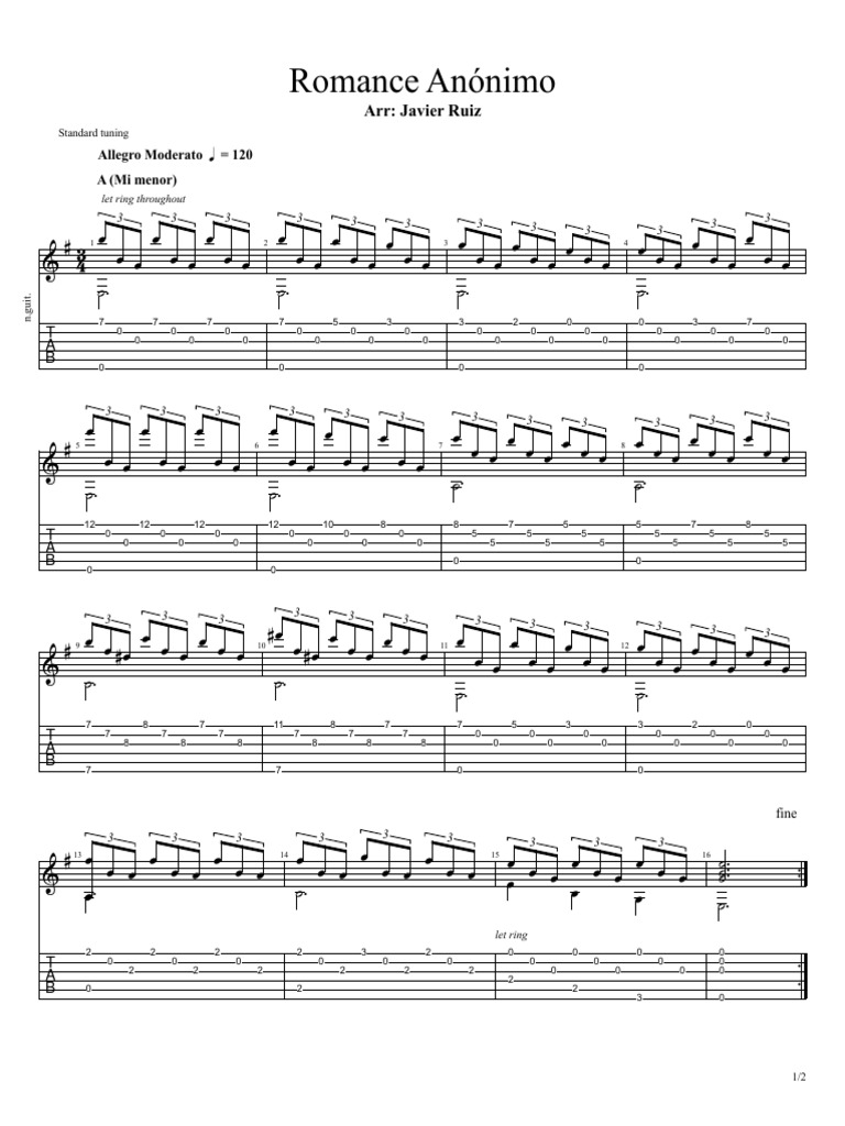 Romance Anonimo Arr Por Javier Ruiz | PDF