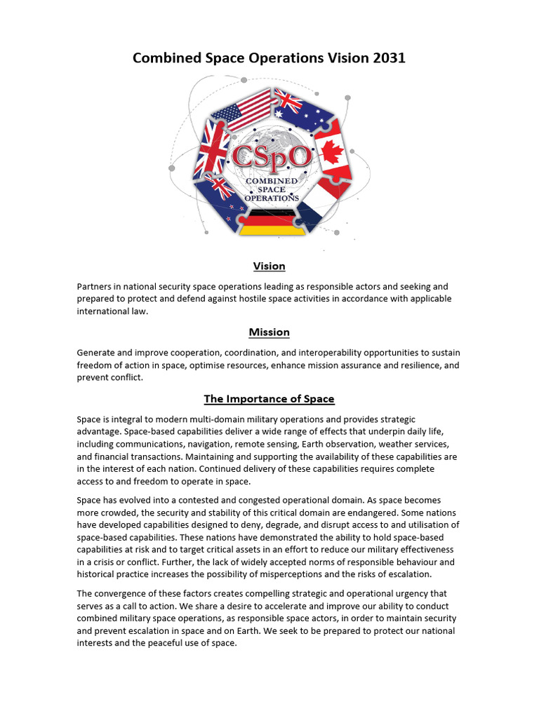 Combined Space Operations Vision 2031 | PDF | Military | Securities