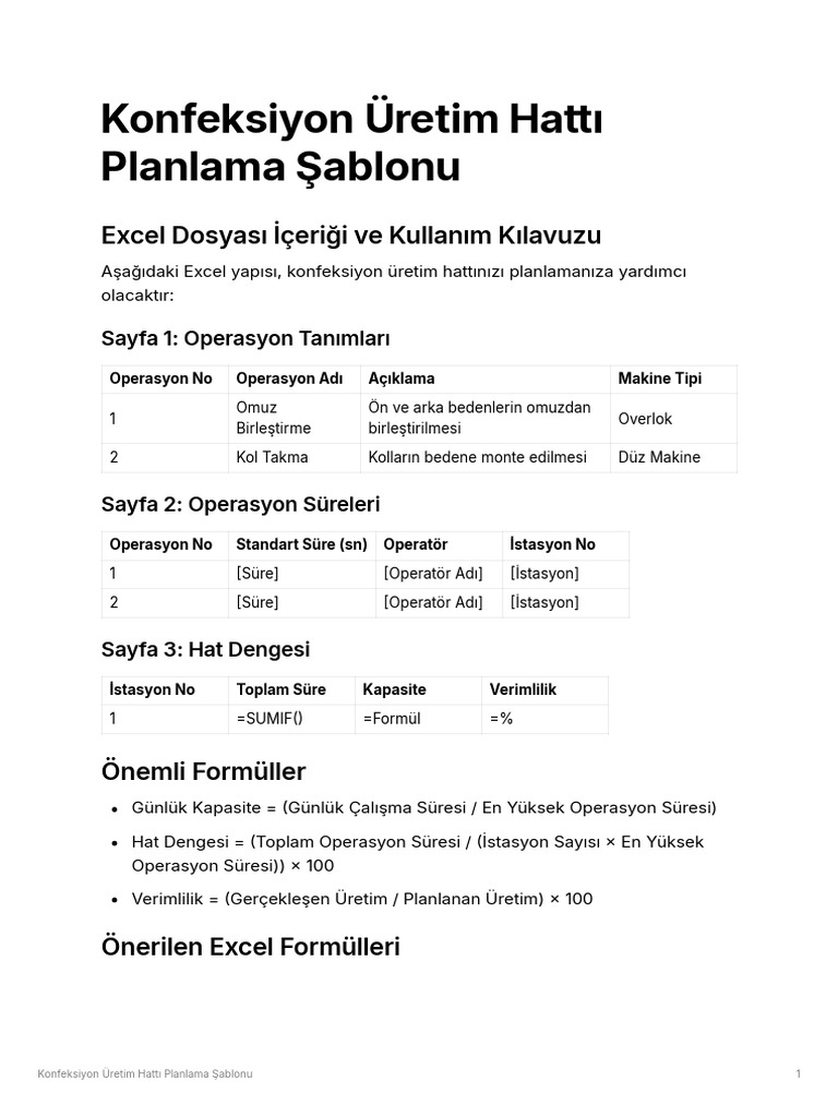 Konfeksiyon Retim Hatt Planlama Ablonu | PDF