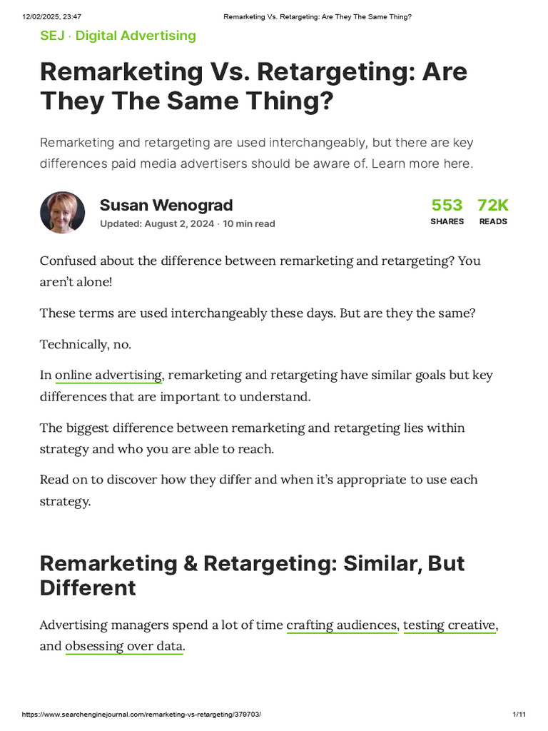 Remarketing vs. Retargeting | PDF | Advertising | Digital Marketing